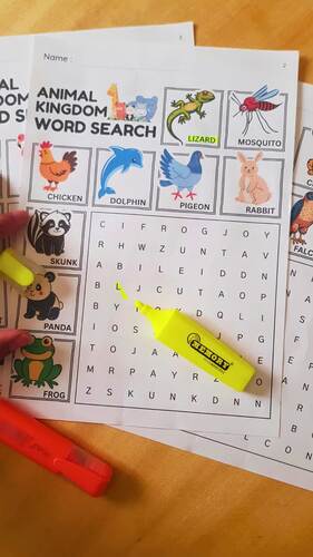 Animal Word Search Game for 1st Grade, Level 3 Worksheet Puzzle, US and ...