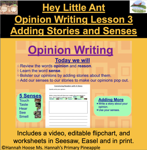 Opinion Writing Lesson 3- Adding Stories and Senses | TPT
