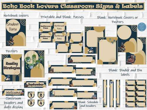 Boho Classroom Signs, Labels, and Notebook Covers for Middle or High School