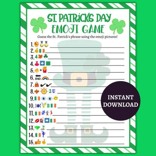 St. Patrick's Day Emoji Game, Printable St. Patrick's Day Activity for ...