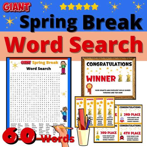 Giant Spring Break Word Search Worksheet Puzzle Game Activity Resource