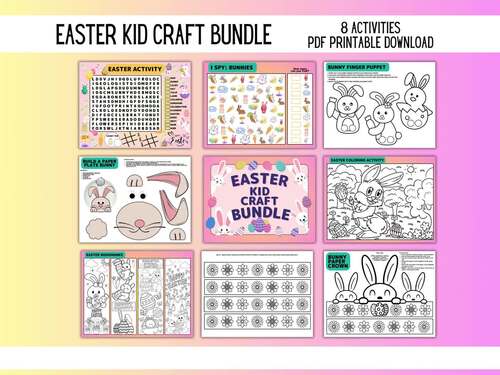 Easter Kid Craft Printable Bundle, Easter Activity page, Bunny paper crown,