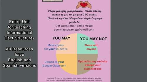 Informational Text Structure Estructura del Texto complete unit English ...