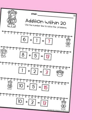 Polar Bear Number Line Addition Within 20 Worksheets NoPrep Winter Math ...