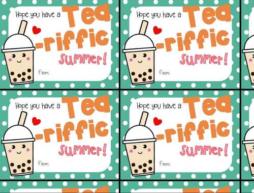 Boba (Bubble) Tea End of Year Gift Tag- Hope you have a Tea-riffic summer!