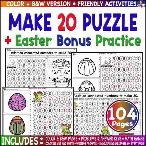 Easter Puzzle Make 20 Number Bonds Math Grid Cut Paste and Coloring ...