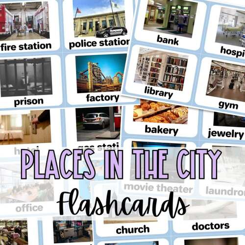 Places in the City Real Picture Vocabulary Flashcards for ESL Newcomers ...