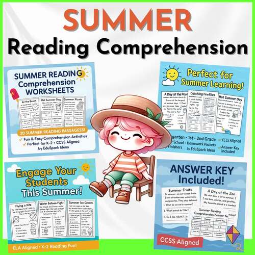 Summer Reading Comprehension Worksheets for Kindergarten, 1st and 2nd Grade