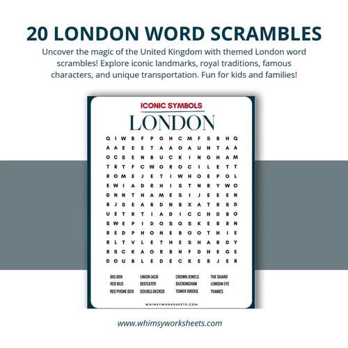 20 London Word Search Worksheets and Printables by Whimsy Worksheets