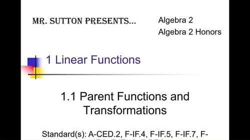 Parent Functions and Transformations of Linear Functions by Mr Sutton ...