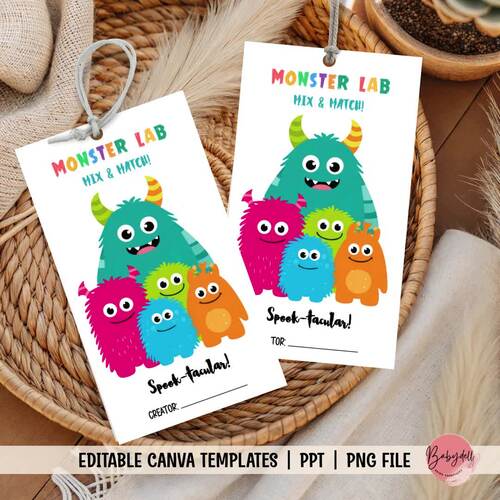 PreK-3rd Grade Halloween Monster Gift Tags | Editable Classroom Party ...