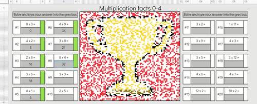 Digital Math Pixel Art Mystery 3rd Grade Fluency Multiplication Facts 0 4
