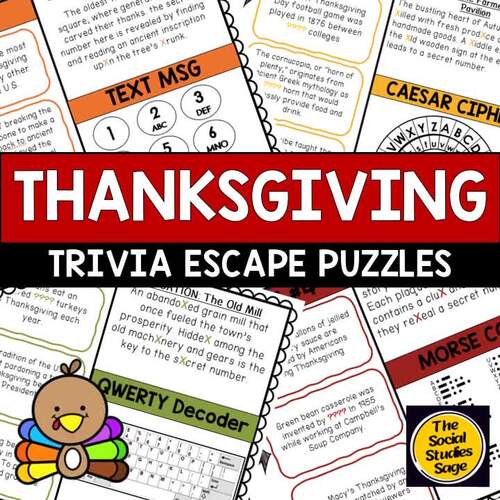 Thanksgiving Trivia Escape - Fact Scavenger Hunt - Critical Thinking ...
