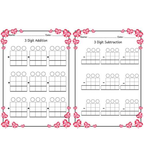 Regrouping Template for 2 and 3 digit Addition or Subtraction Theme ...