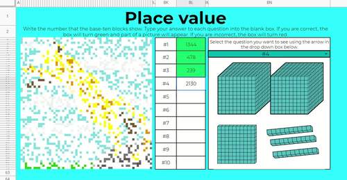 PLACE VALUE Pixel Art Math Digital Mystery Pictures Google Sheets