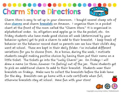 Charm Store Classroom Rewards by Tickled2Teach | TPT