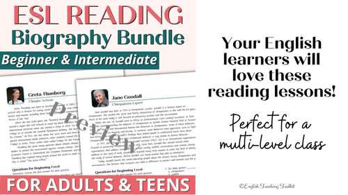 Reading Comprehension Passages for Beginner Adult ESL - Biographies