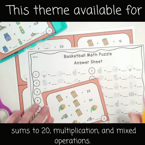 Basketball Logic Puzzle Enrichment Activity Task Cards Addition Sums to 20