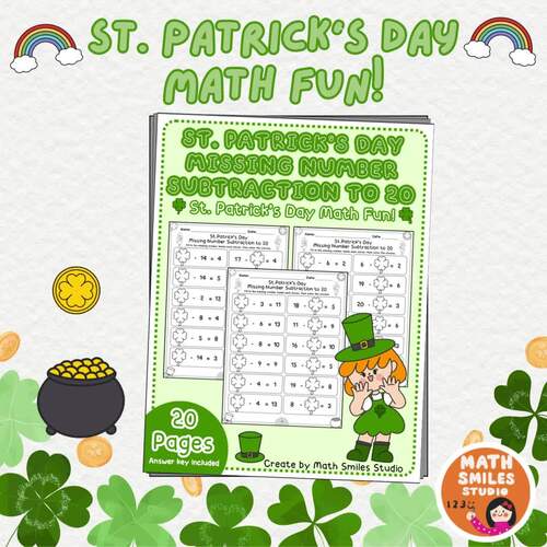 St. Patrick’s Day Missing Number Subtraction to 20 | Math Worksheets ...