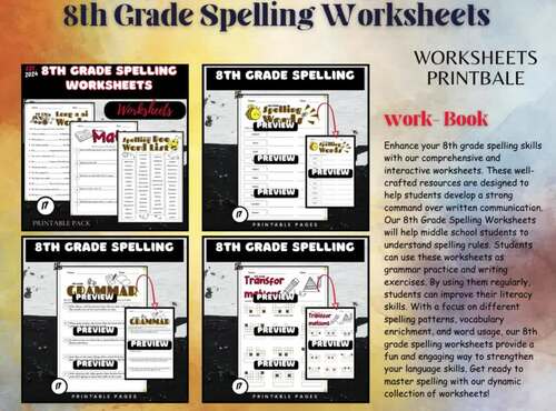 8th Grade Spelling Worksheets by English For Kids ABC | TPT
