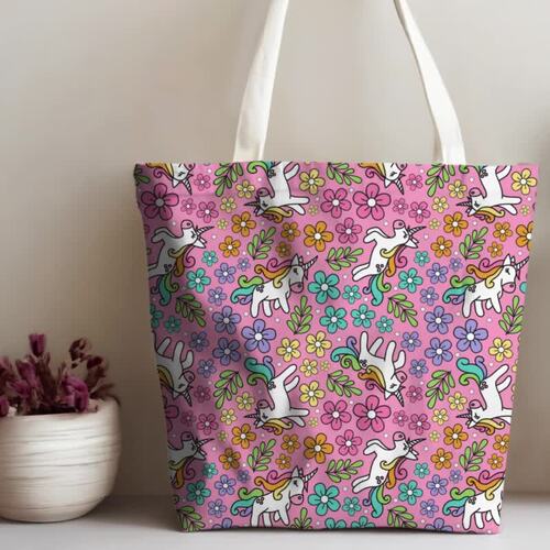 Rainbow Unicorn Seamless Digital Paper Pattern Colorful Daisy Flowers Pink