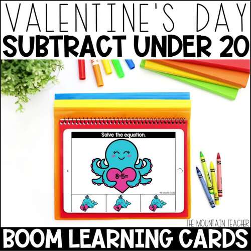 Valentine's Day Boom Cards for Subtraction Within 20 Math Fact Fluency ...