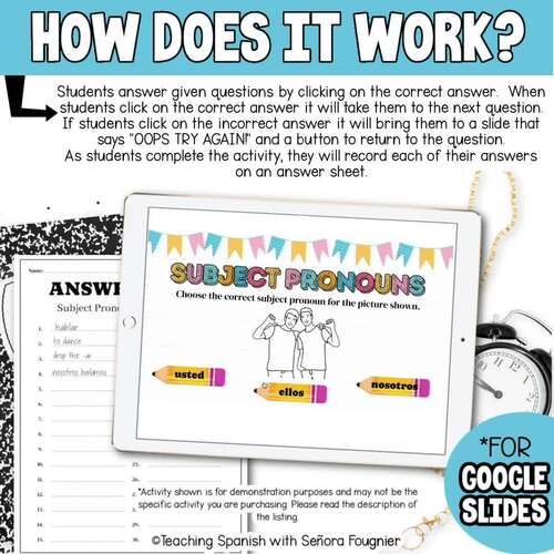 Back to School Spanish Subject Pronouns Digital Slides Activity | TPT
