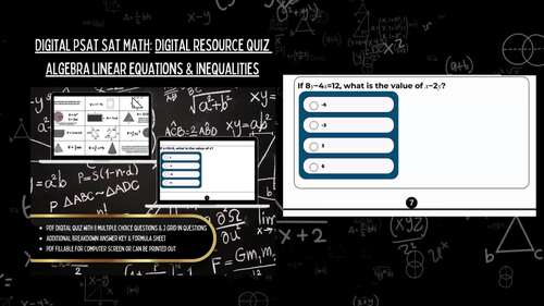 Digital Resource SAT MATH High School Quiz Algebra Linear Equations ...