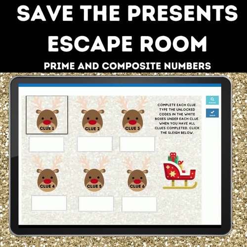 Prime and Composite Santa Escape Room Boom Cards by Hands on Learning LLC