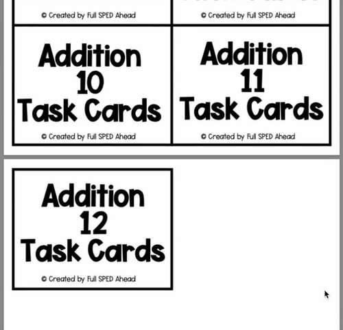Addition Numbers 0-12 Math Task Cards for Special Education | TPT