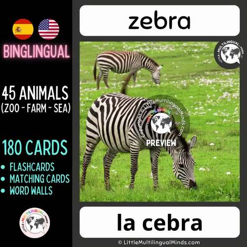 English and Spanish Animal Flashcards, Matching Games - Zoo, Farm, Sea ...