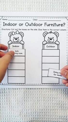 Indoor or Outdoor Furniture? – Cut and Paste Sorting Activity | TPT