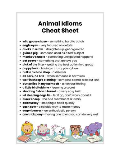 Idioms Match Game Figurative Language Flash Cards ESL Animal Theme