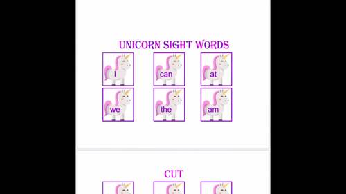 unicorn kindergartner sight words interactive busy work printable