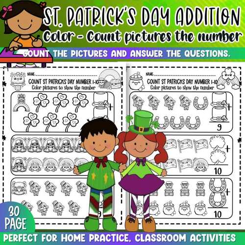 St. Patrick's Day Addition 1 to 10 Color & Count, Fill in the Missing ...