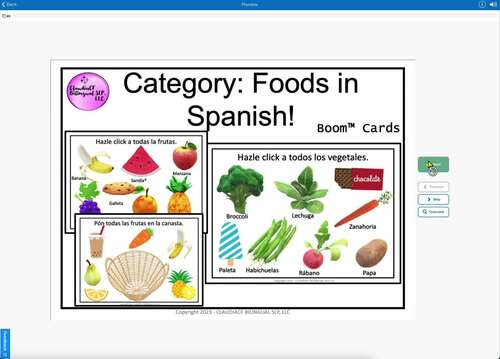 Category: foods in Spanish! - Boom™ Cards by ClaudiaCF Bilingual SLP LLC