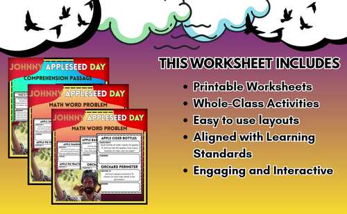 JOHNNY APPLESEED DAY MATH WORD PROBLEM WORKSHEETS Grade 2-8 | TPT