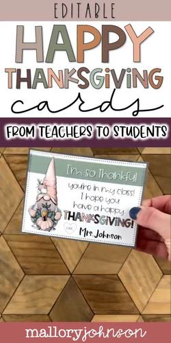 Editable Happy Thanksgiving Card from teachers to students by Mallory ...