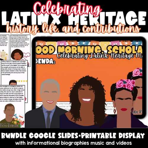 LatinX Heritage Slides+Classroom Display Bundle by Melanated Magic
