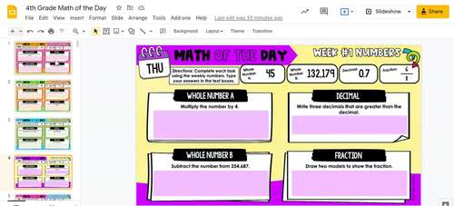 4th Grade Math of the Day Review with Digital by Jennifer Findley