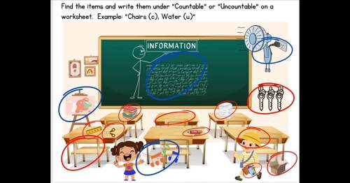 Scavenger hunt game for Countable and Uncountable Nouns activity worksheet
