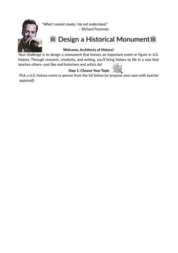 Design a Historical Monument: U.S. History Project-Based Learning (PPT ...
