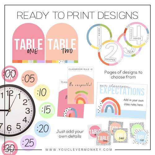 OVER THE RAINBOW Classroom Labels + Signs Pack | Pastel Rainbow ...