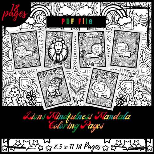 Lions Mindfulness Mandala Coloring Pages, Jungle Animals Coloring ...