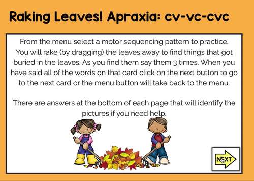 Speech Therapy Activity, Fall Apraxia Worksheets For CV, VC, CVCV and CVC