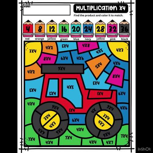 Multiplication by 4s Color-by-Skill Worksheets | Farm Animal Theme ...