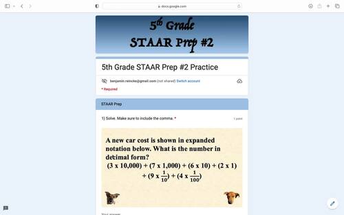 5th Grade Math STAAR Prep #2 Google Forms (Self-Grading) | TPT