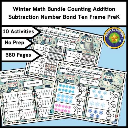 Winter Math Bundle Counting Addition Subtraction Number Bond Ten Frame PreK