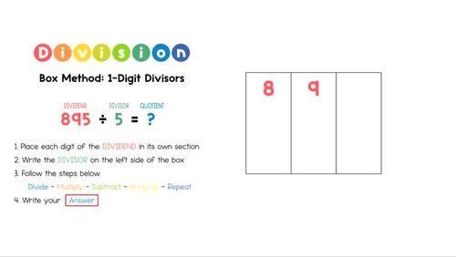 Division Box Method Anchor Charts & Worksheets | 2-, 3-, 4-Digit Dividends