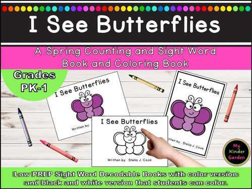 Sight Word & Counting Decodable Spring Book & Coloring Book I See ...